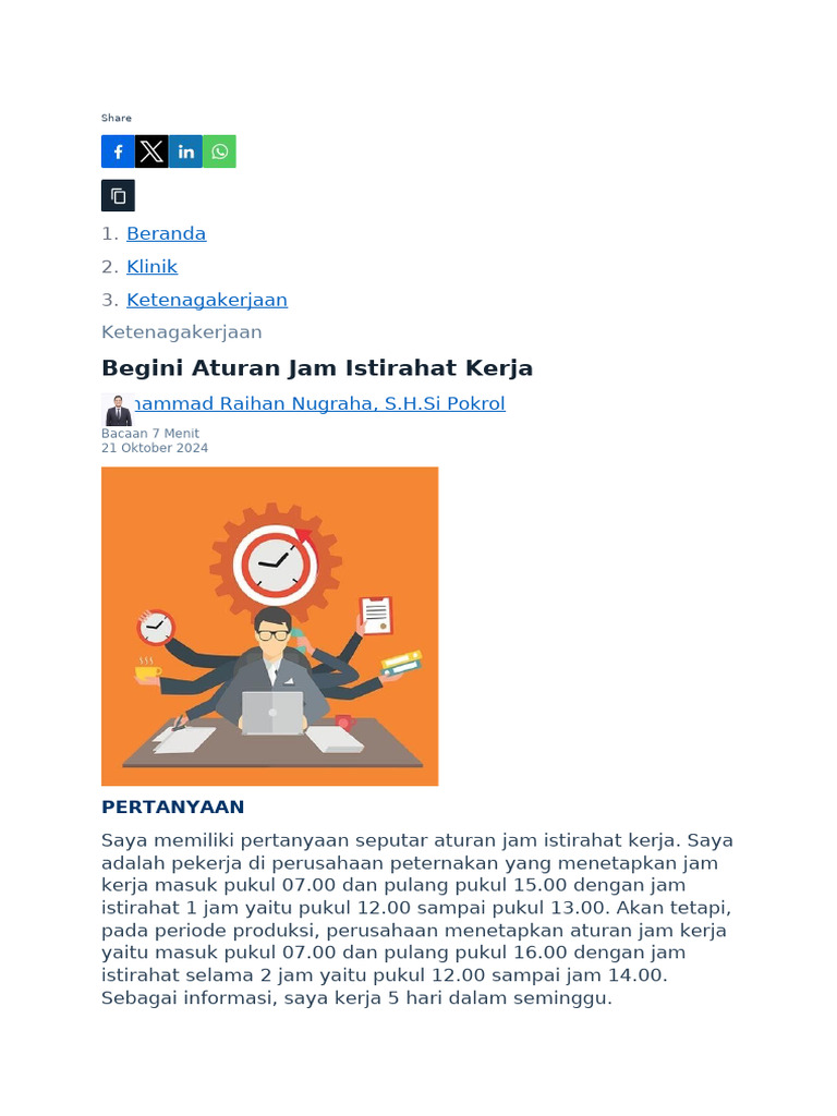 Aturan Jam Kerja dan Istirahat Pekerja | PDF
