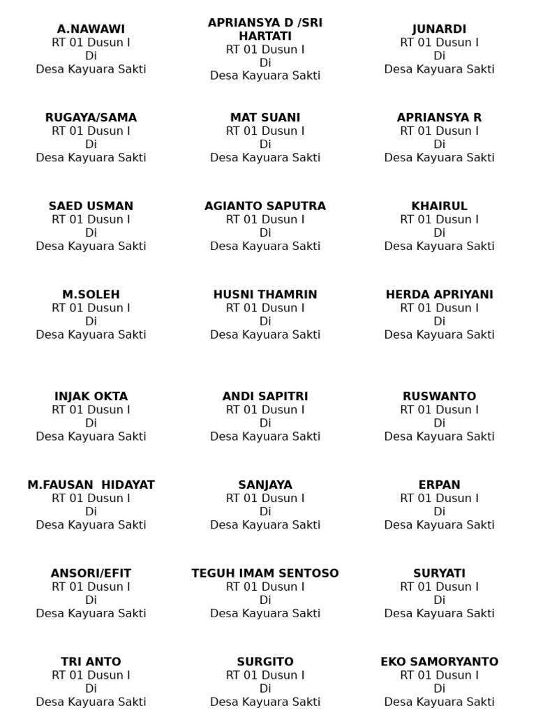 Label Nama - RT Dan Desa | PDF