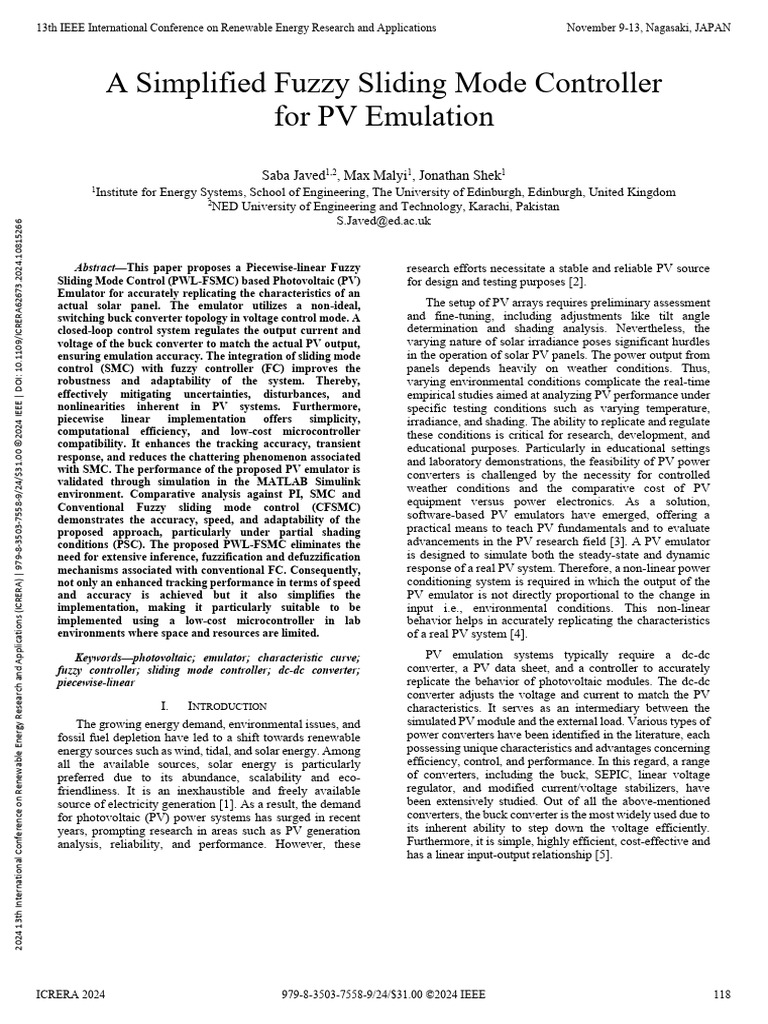 A Fuzzy Sliding Mode Controller For PV Emulation | PDF | Photovoltaics ...
