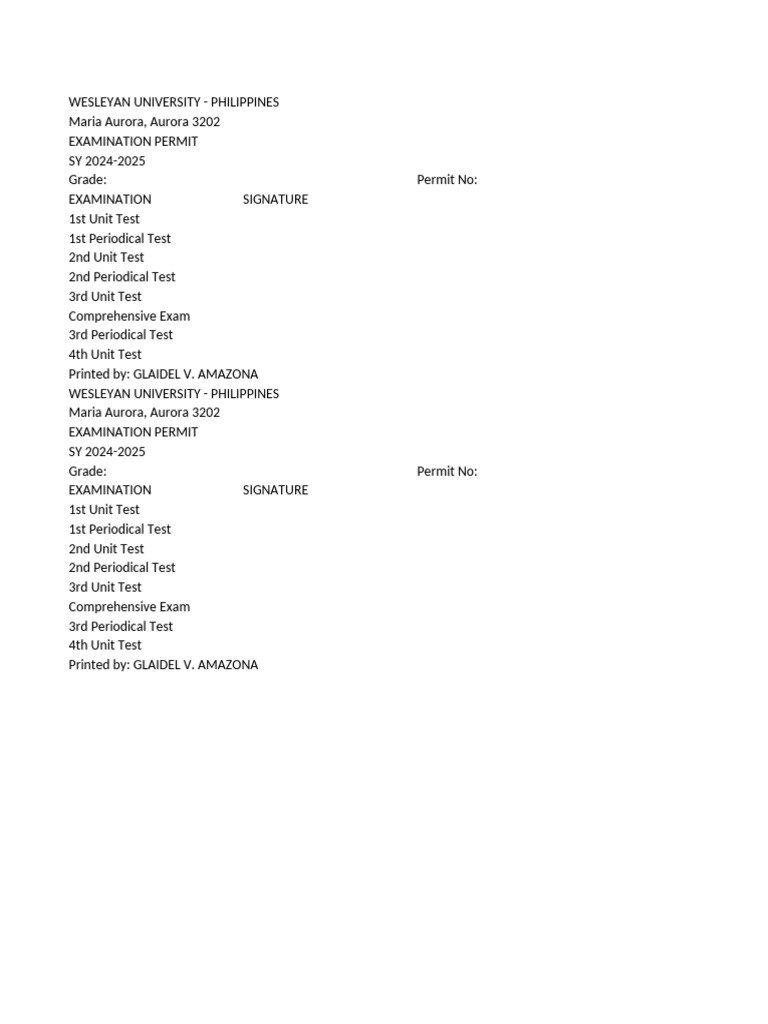 Examination Permit Four in One Fitted | PDF