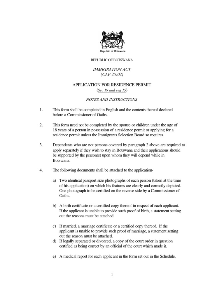 Botswana Residence and Work Permit Guide | PDF | Notary Public | Passport