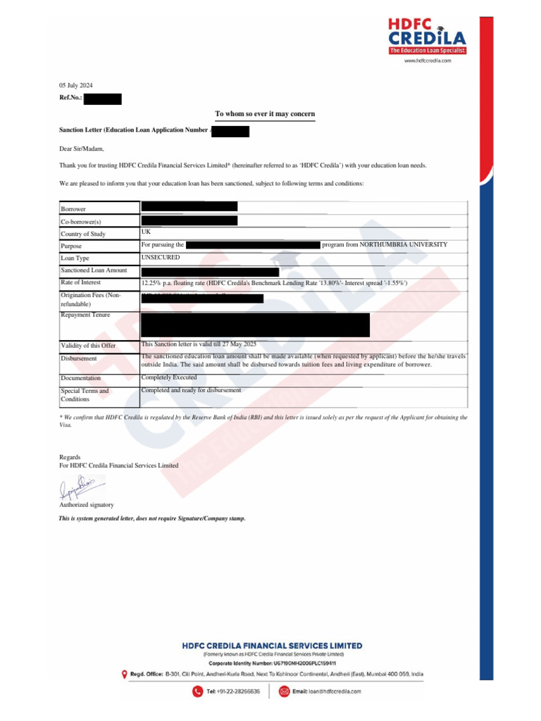 HDFC Credila - Sample | PDF