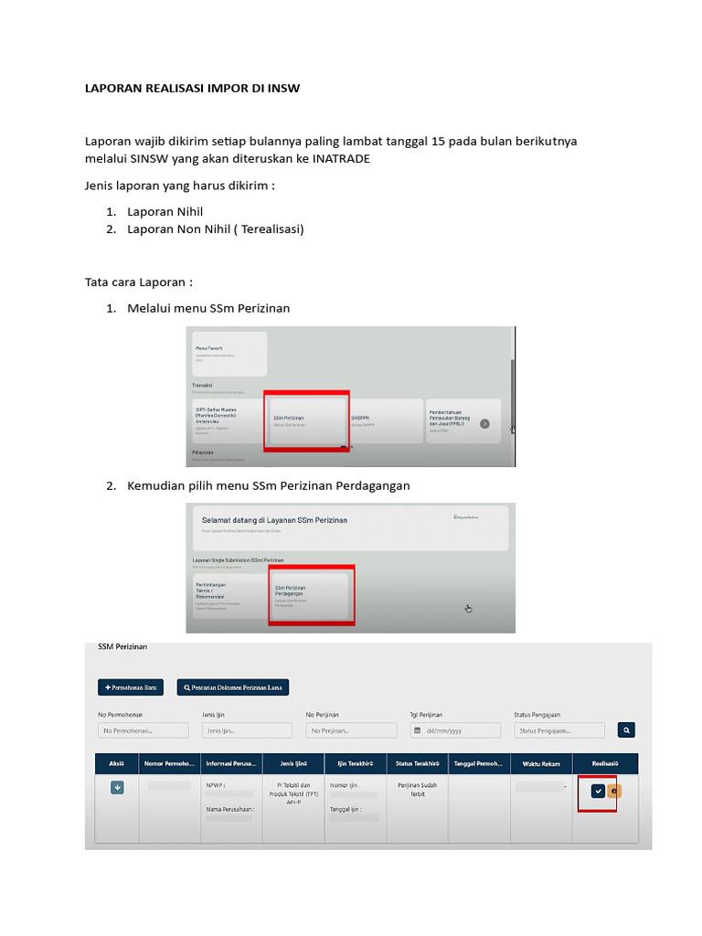 Tutorial Laporan Realisasi Impor Di Insw | PDF