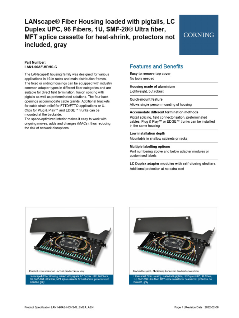 Lan1 96core SM LC Duplex Loaded Lan1-96ae-Hdhs-g | PDF | Optical Fiber ...