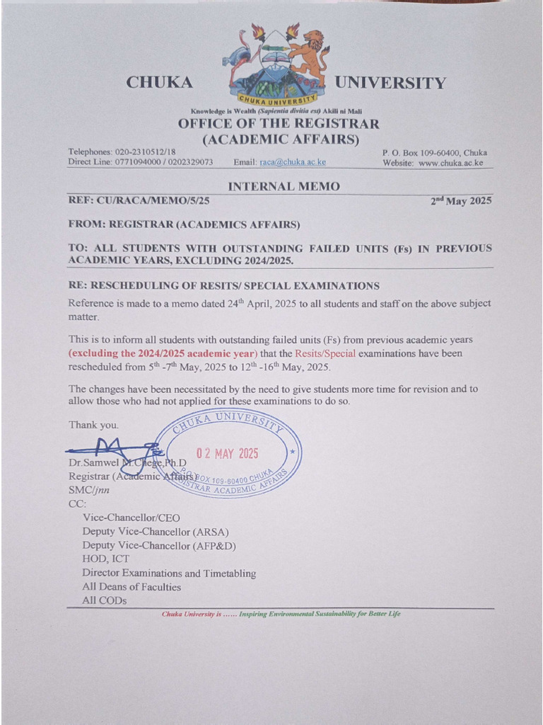 Rescheduling of Resitsspecial Examinations | PDF