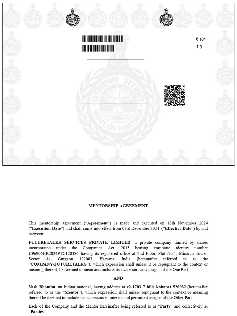 PST - GSoC Mentorship Agreement - Yash Bhambu | PDF | Indemnity ...