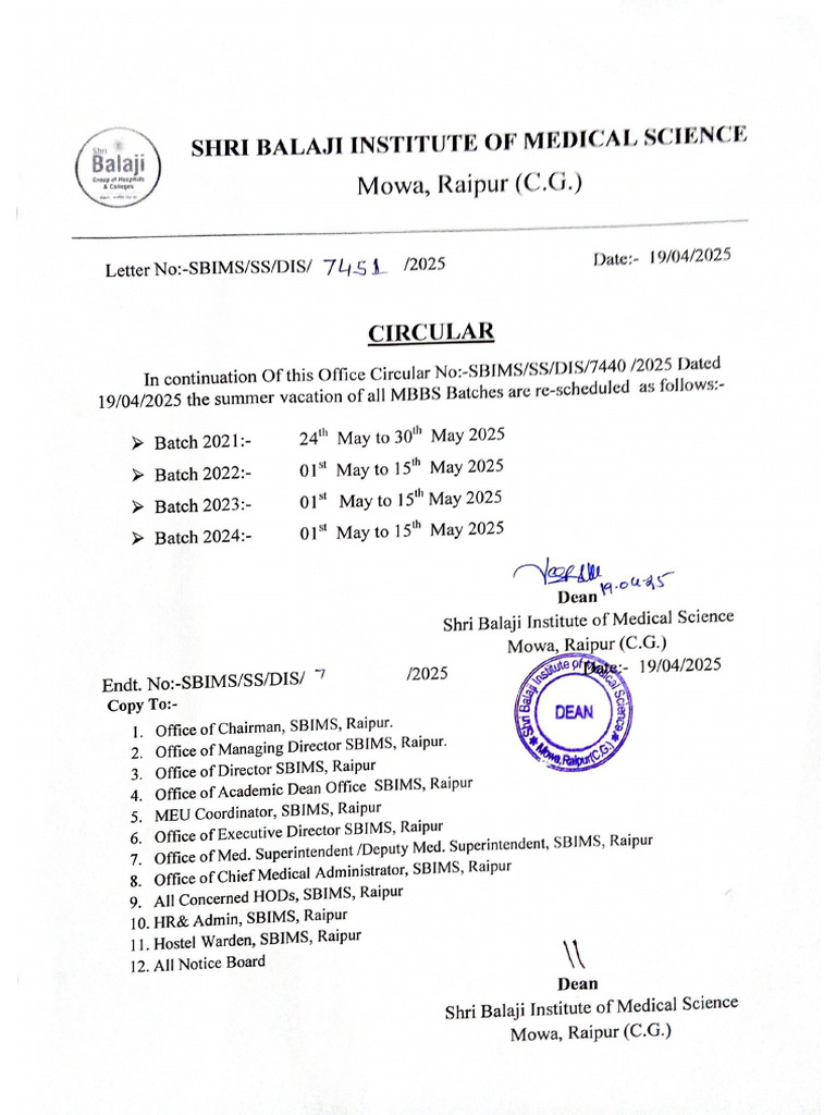 Revised Cercular 19-04-2025 | PDF