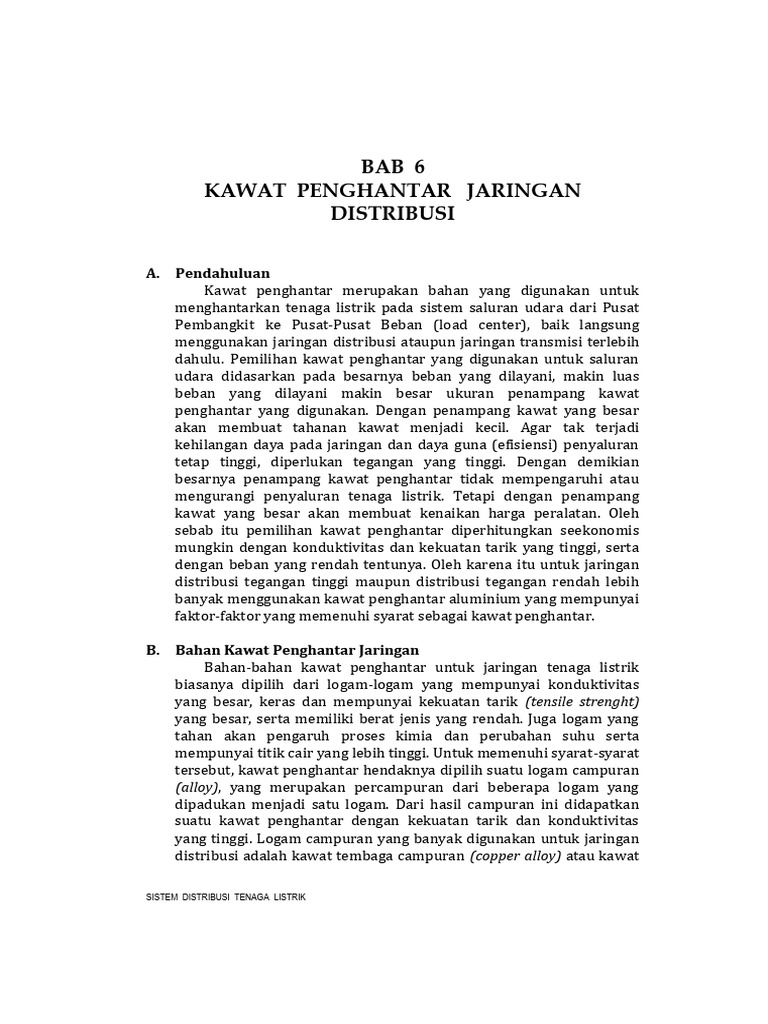 Kawat Penghantar Jaringan Distribusi Listrik | PDF