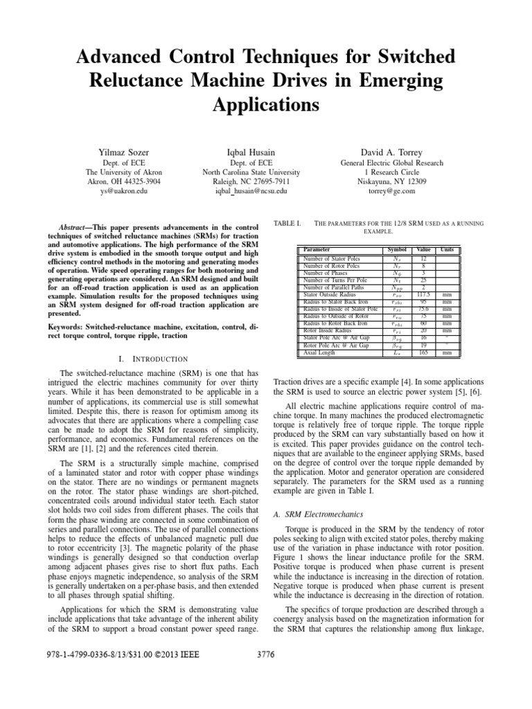 Control Techniques for Switched Reluctance Machines | PDF | Electric ...