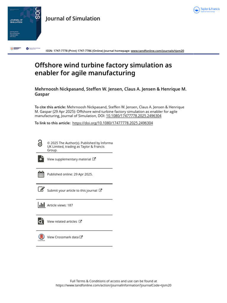 Offshore Wind Turbine Factory Simulation as Enabler for Agile Manufacturing | PDF | Simulation ...