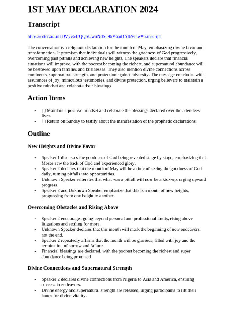 1st May Declaration 2024 | PDF | Divinity | Religious Belief And Doctrine