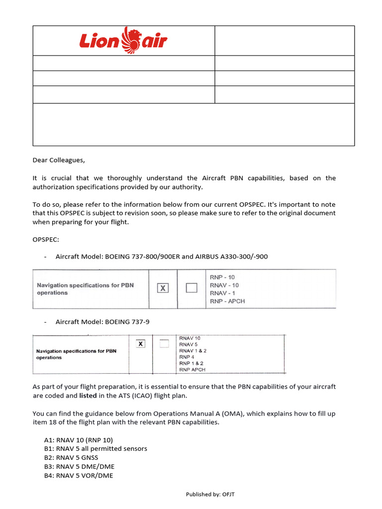 NTP 029 Reminder of PBN Capabilities On Atas Flight Plan | PDF