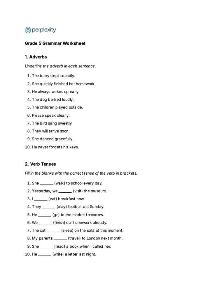 Grade 5 Grammar Worksheet | PDF | Noun | Adjective