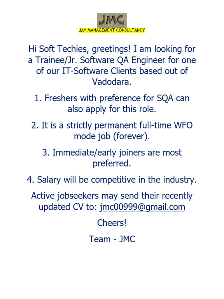 Job Post For SQA by JMC | PDF