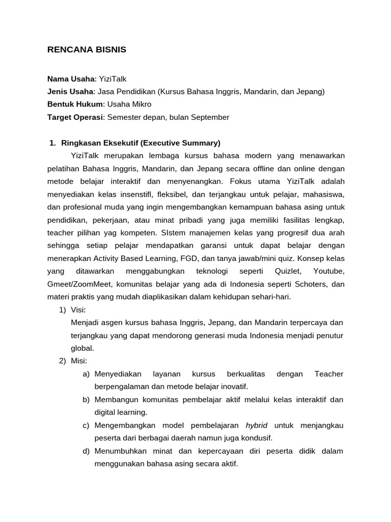 Rencana Bisnis Cust | PDF