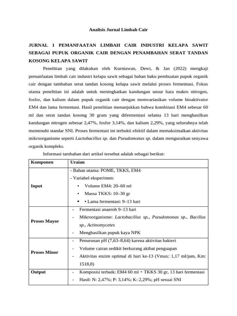 Analisis Jurnal Limbah Cair_Cust | PDF