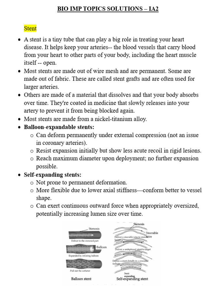 Bio Important Topics Solns Ia2 | PDF | Artificial Cardiac Pacemaker | Heart