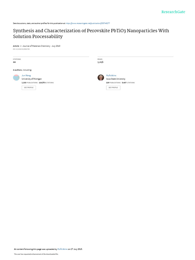 Synthesis of PbTiO3 Nanoparticles | PDF | Nanoparticle | Condensed ...