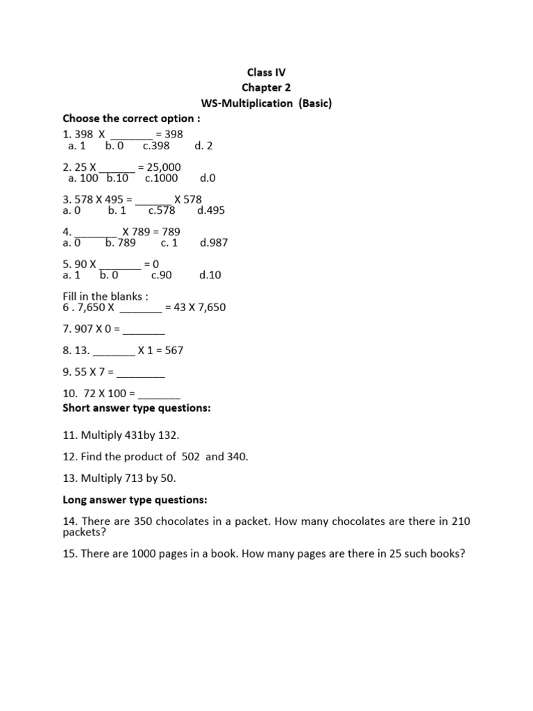 Ws Ch3 Multiplication Basic Copy | PDF