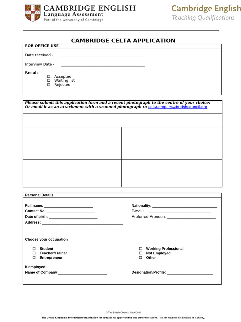 Celta Application Form - 2023-24 | PDF | Learning | Human Communication