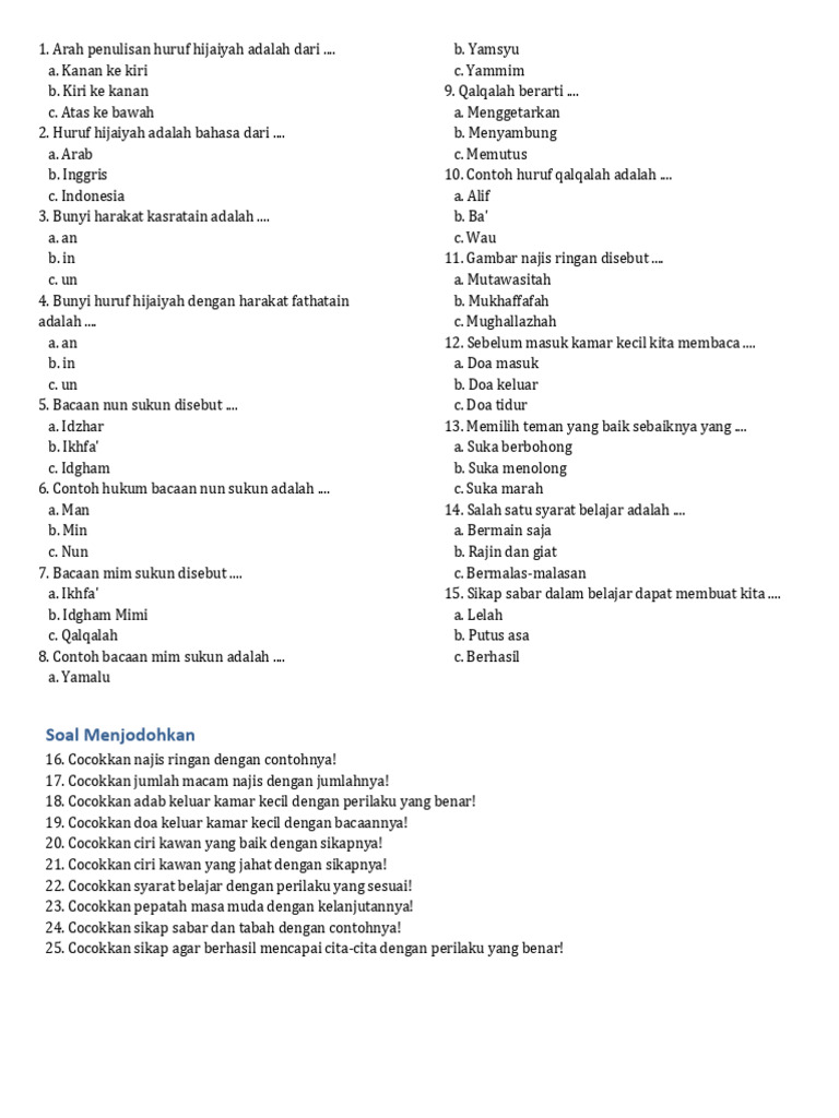 Contoh Soal Dan Kunci Jawaban BTA | PDF