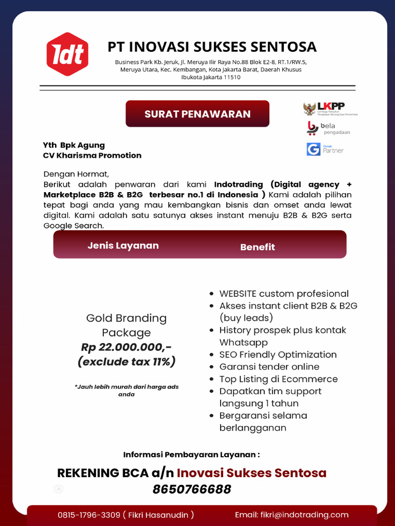 Penawaran Gold Branding Package CV Kharisma Promotion | PDF