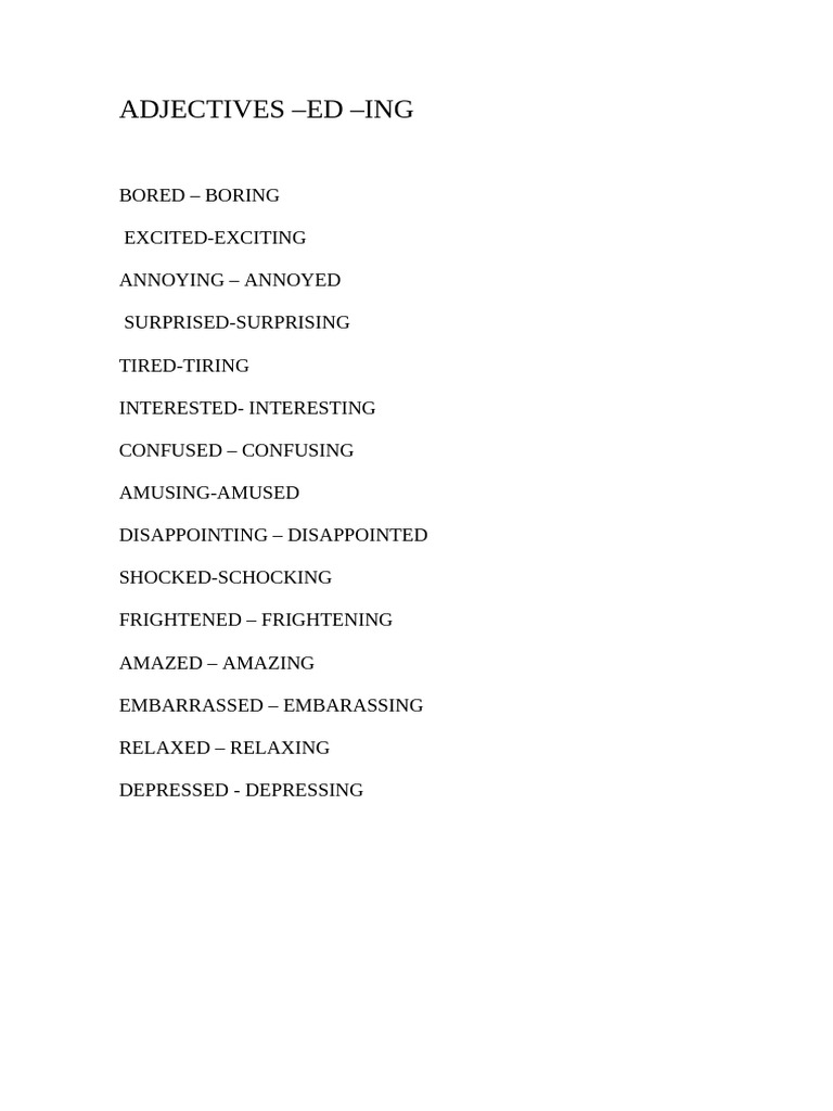 Adjectives - Ed Ing List | PDF