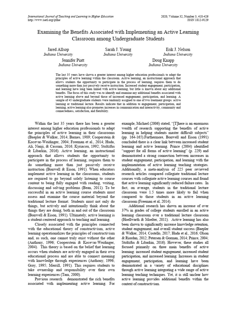 Active Learning Benefits | PDF | Constructivism (Philosophy Of ...