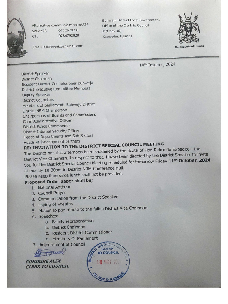 Invitation To Special Council | PDF
