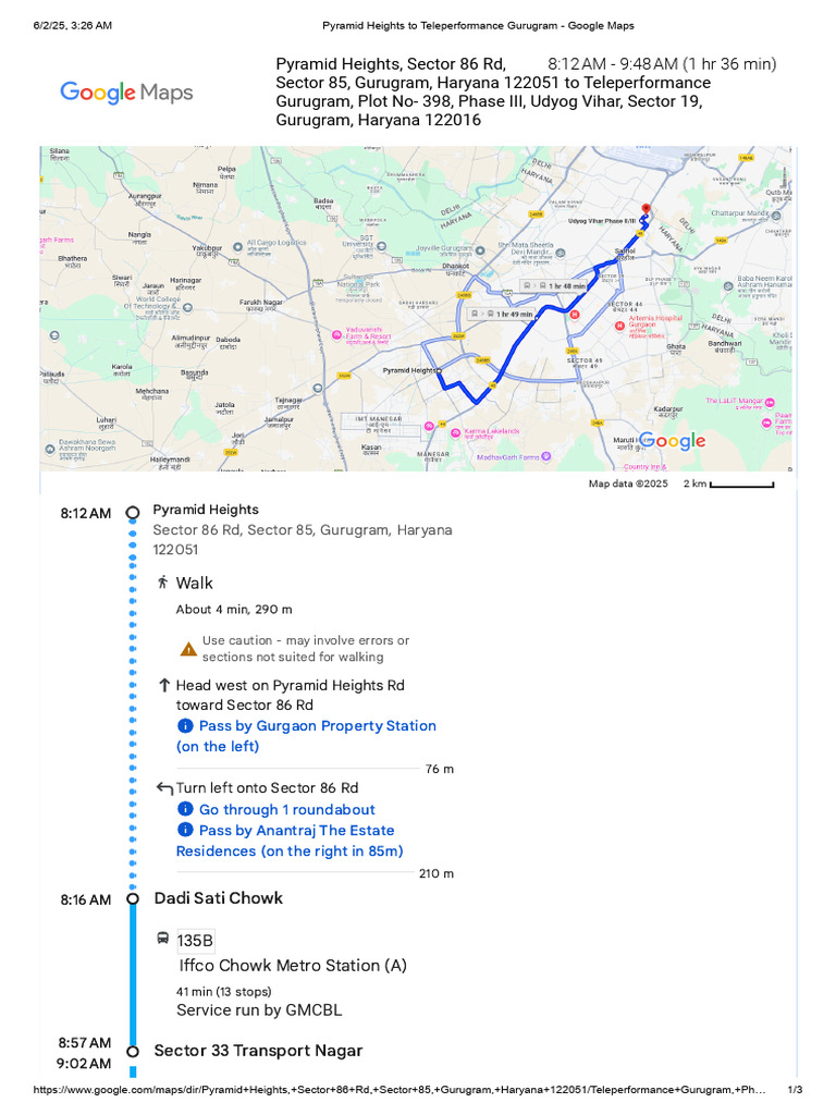 Route to Teleperformance Gurugram 398 | PDF | Passenger Rail Transport ...