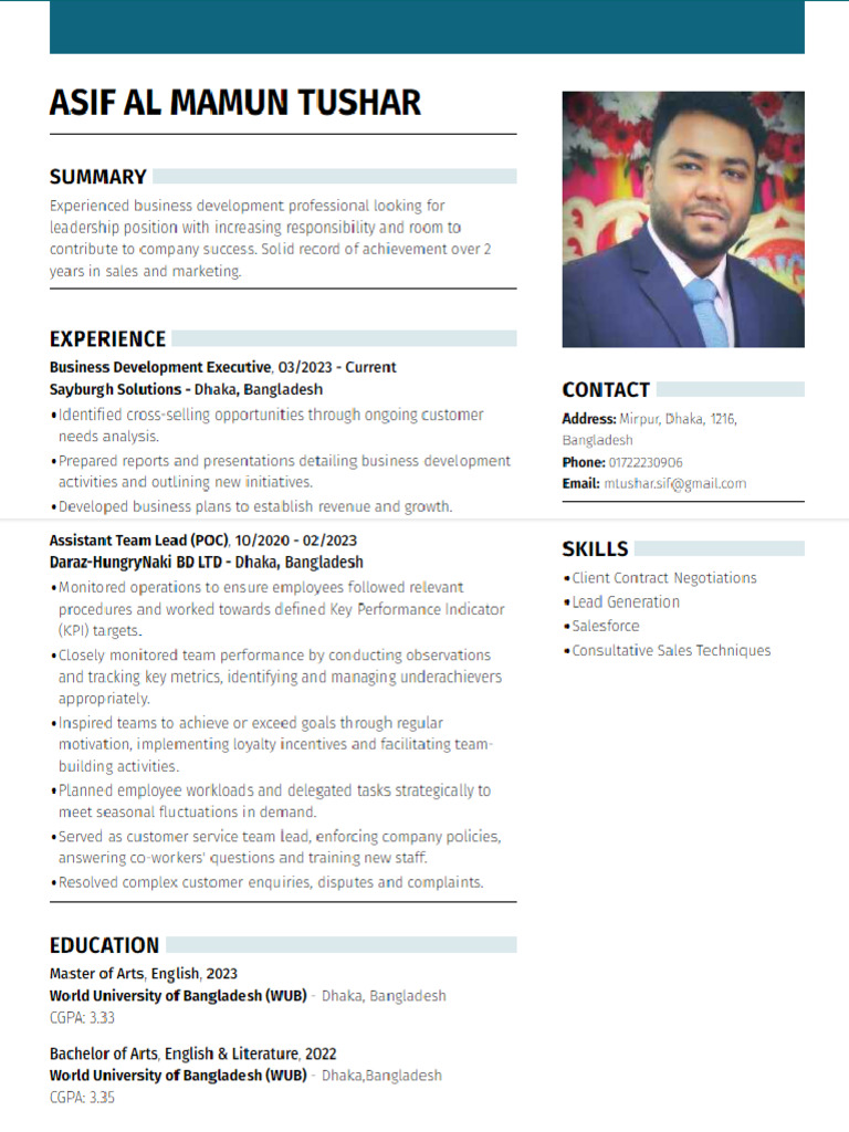 CV of Aam Tushar | PDF