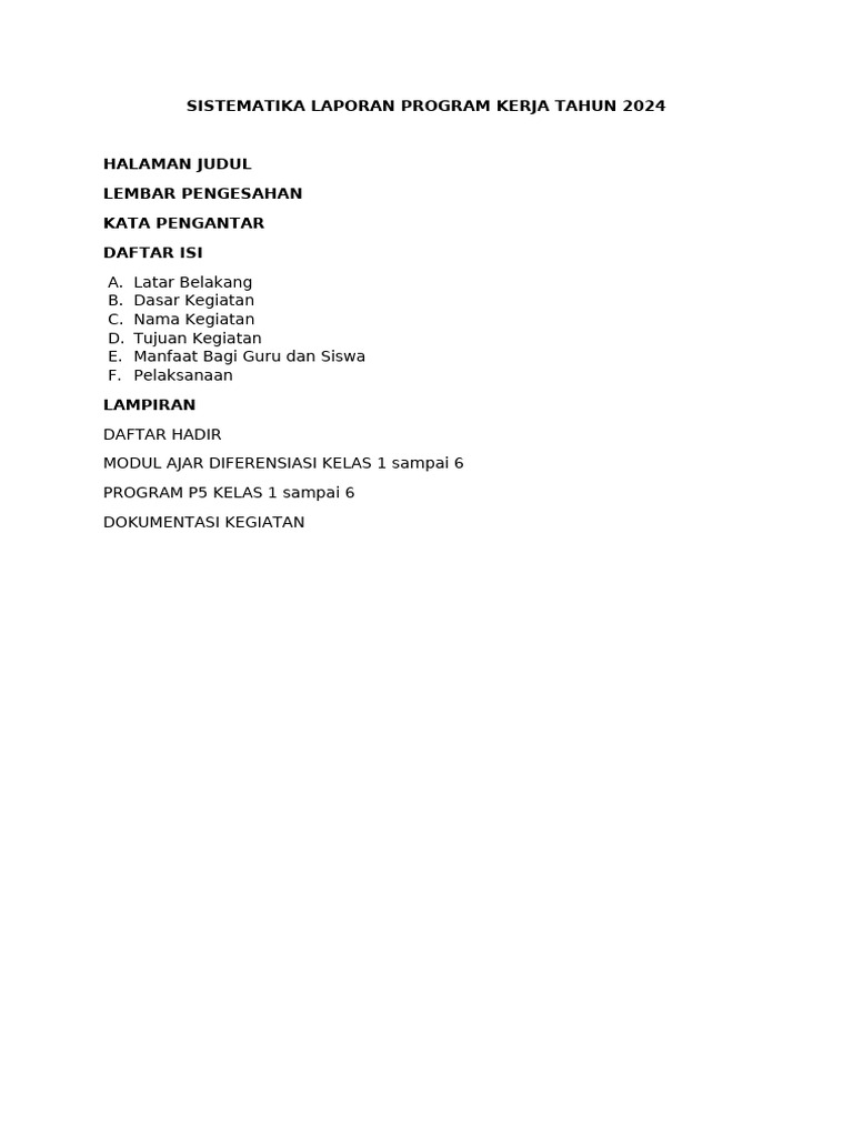 Sistematika Laporan Program Kerja Tahun 2024 | PDF