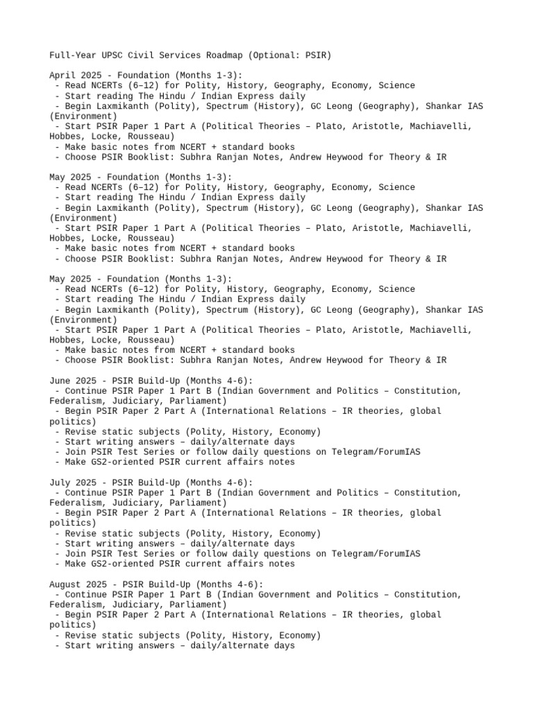 UPSC - PSIR - Full - Year - Roadmap For Psir and | PDF | Multiple Choice