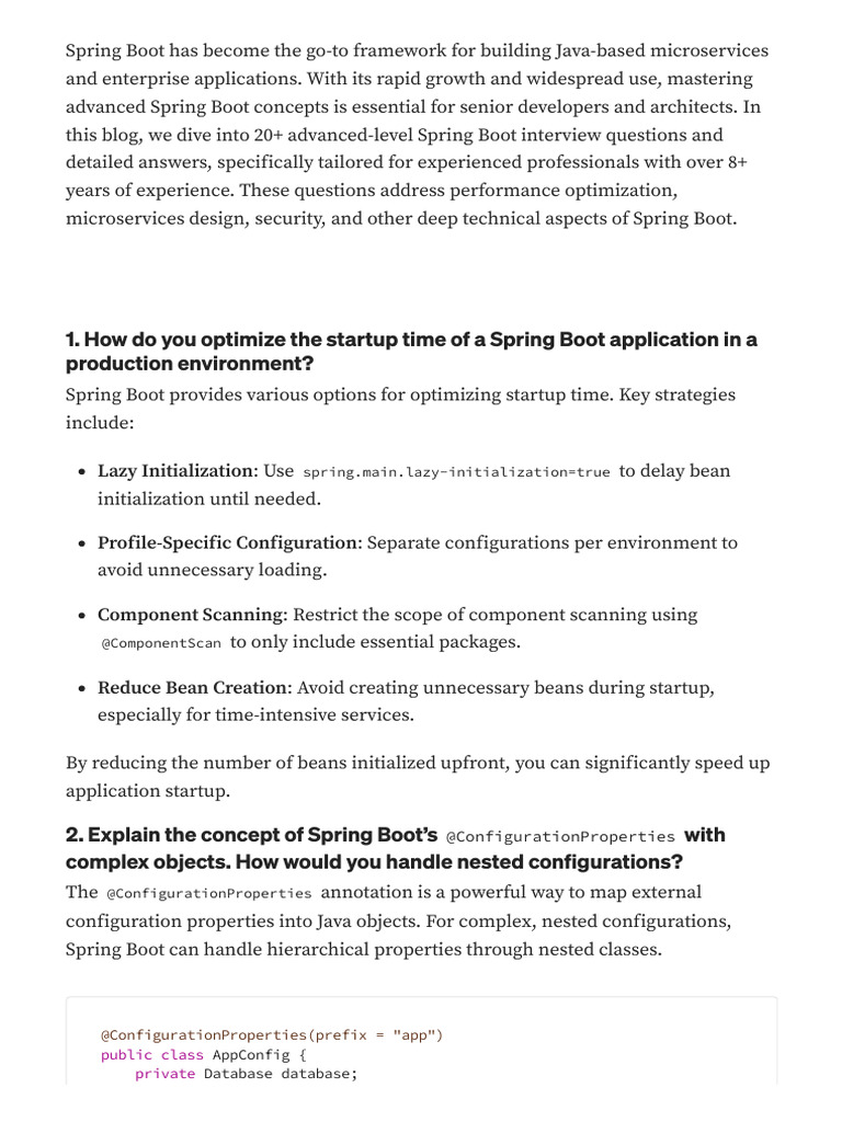 Advanced Spring Boot Interview Questions | PDF | Databases | Software ...