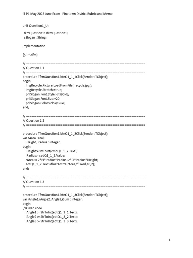 GR 12 IT P1 Exam May 2023 Marking Memo | PDF | Computer Programming ...