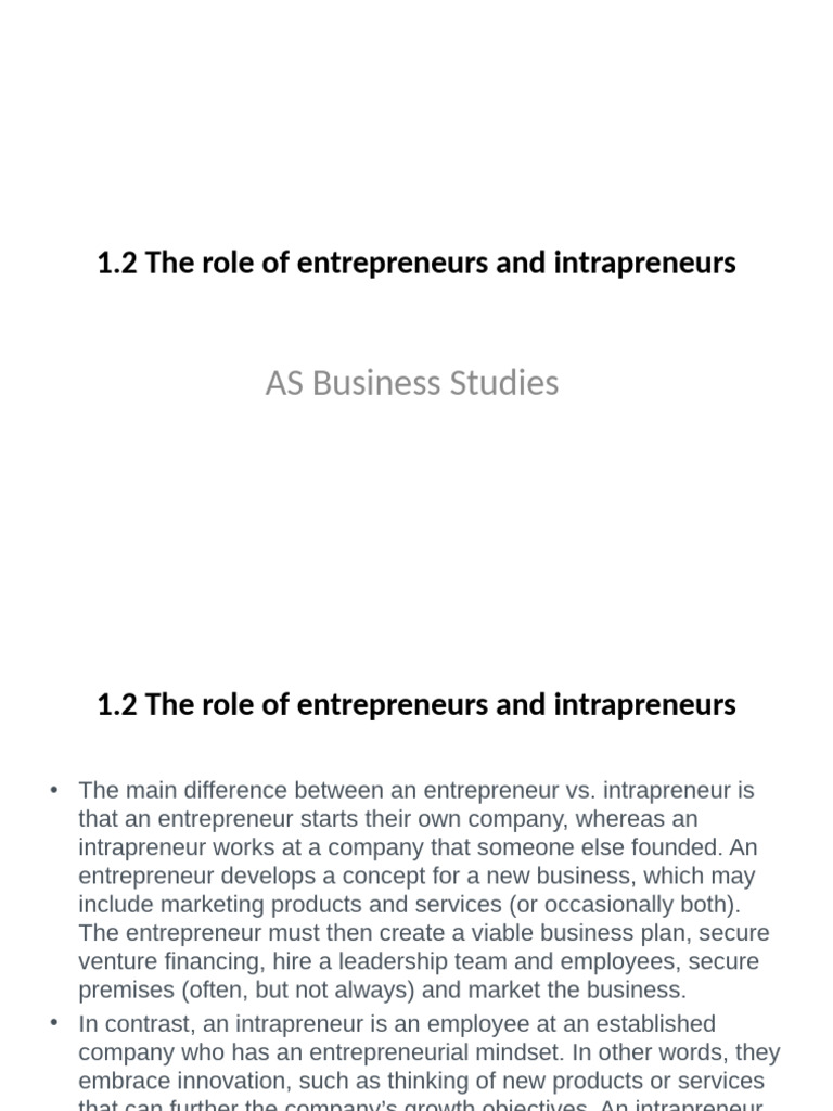 The Role of Entrepreneurs and Intrapreneurs | PDF | Entrepreneurship ...