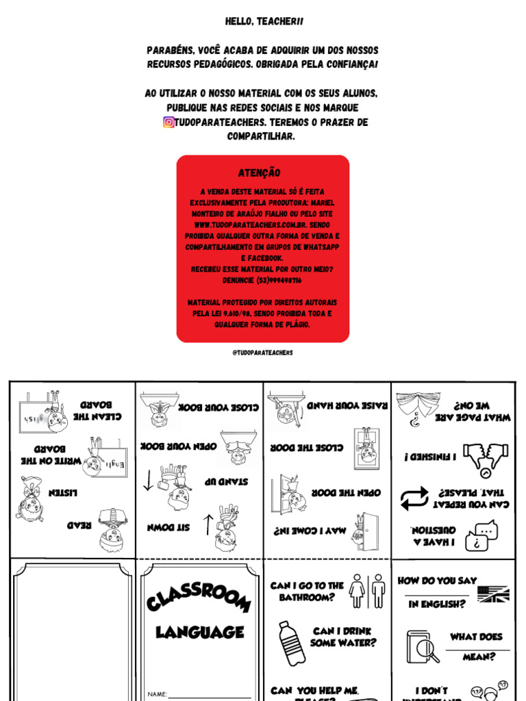 Minibook - Classroom Language | PDF