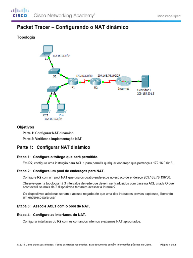 Configuração de NAT Dinâmico no Packet Tracer | PDF