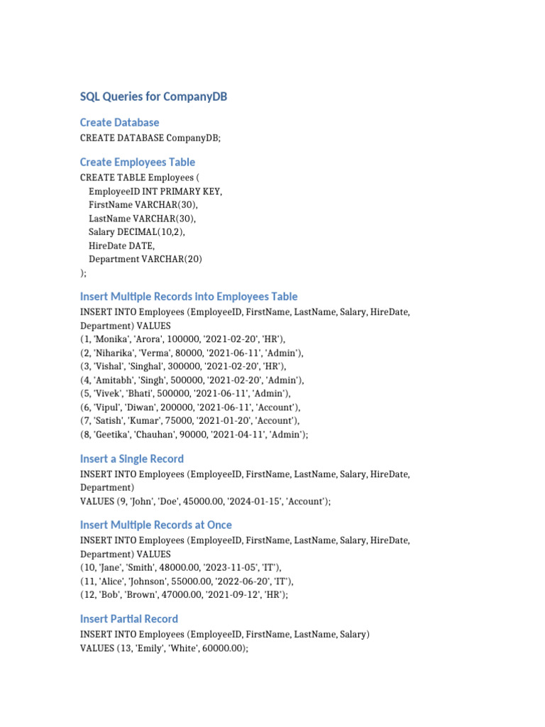 CompanyDB SQL Queries | PDF