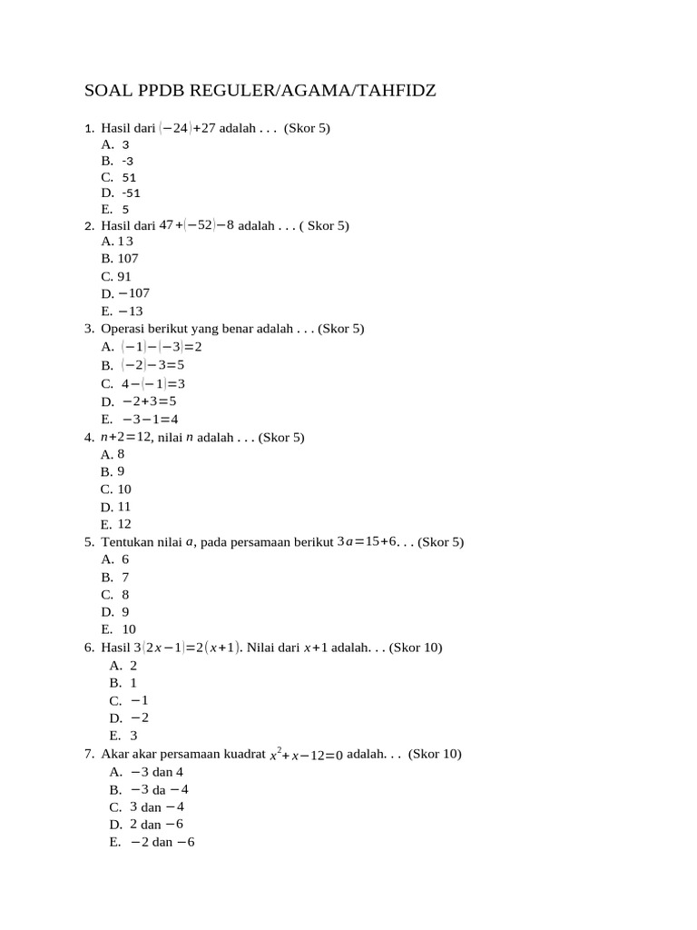 Soal PPDB Reguler 2025 | PDF
