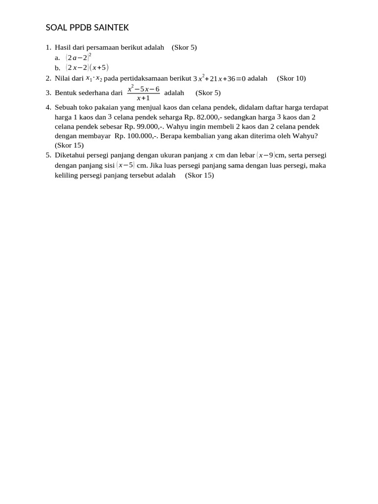 Soal Ppdb Saintek 2025 | PDF