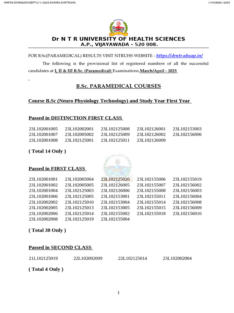 B.SC (MLT & para Medical) First Year - MARCH - 2025 | PDF | Clinical ...