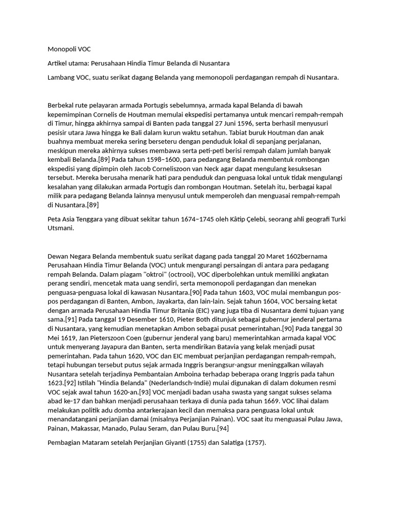Monopoli Perdagangan Rempah VOC | PDF