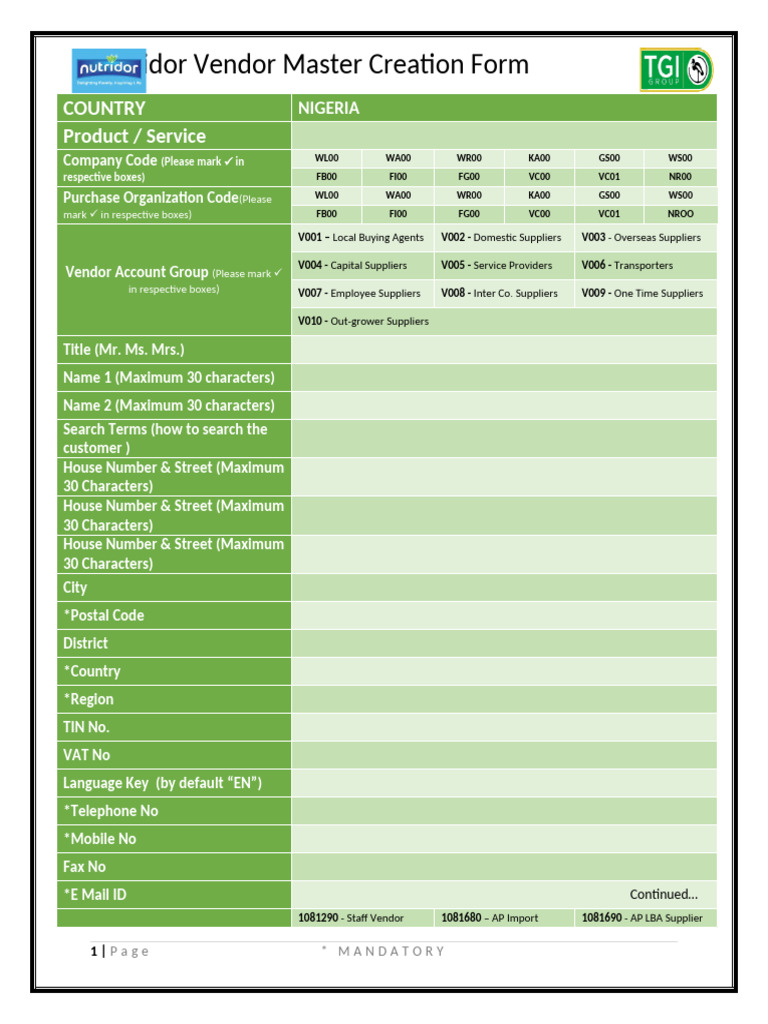 Nutridor Vendor Master Form | PDF | Business
