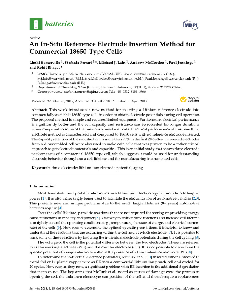 An In-Situ Reference Electrode Insertion Method For Commercial 18650 ...