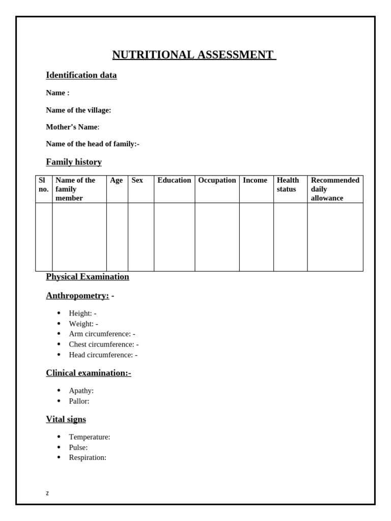 Nutritional Assessment Proforma 2 | PDF