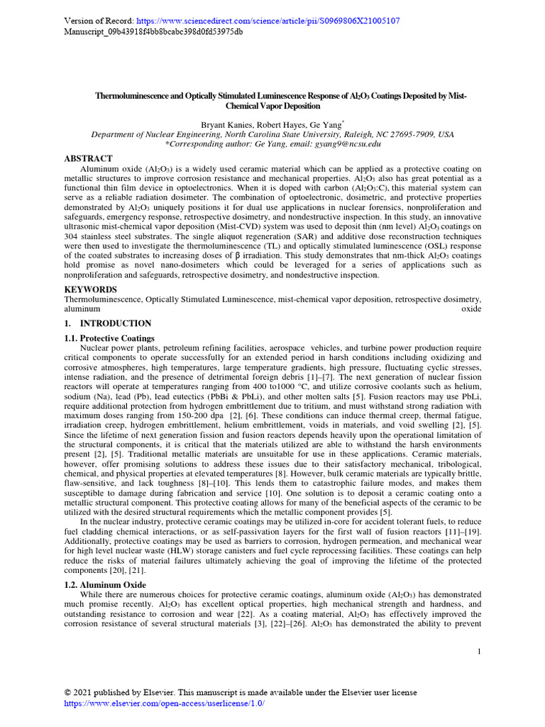 1977600tl and Osl Response of Al203 Coatings Deposited by Cvd Method | PDF | Dosimetry ...