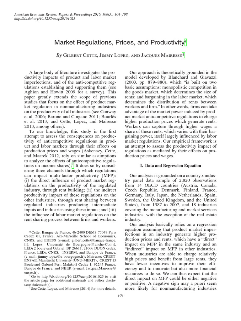 Market Regulations, Prices, and Productivity | PDF | Linear Regression ...