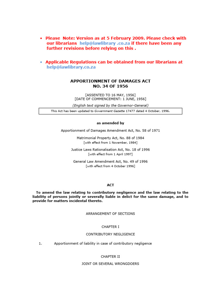 Apportionment of Damages Act Overview | PDF | Joint And Several ...