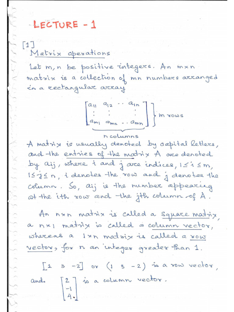 LA1-Linear ALgebra Class Notes IIT MADRS | PDF